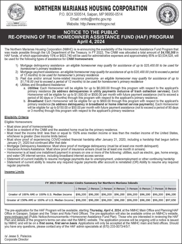 Public Notice: Re-Opening of the Home Owners Assistance Fund (HAF ...